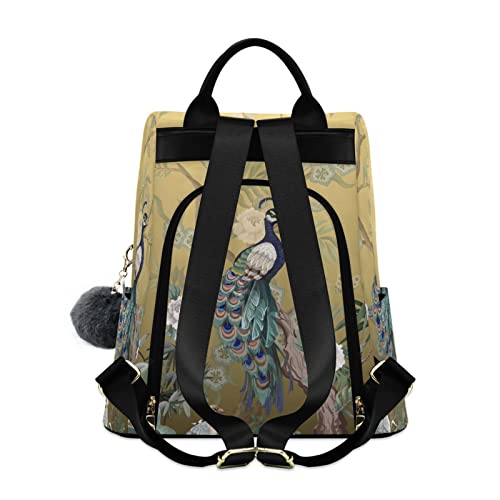 ALAZA Peacock and Peonies Backpack Purse for Women Travel Casual Daypack College Bookbag Work Business Ladies Shoulder Bag