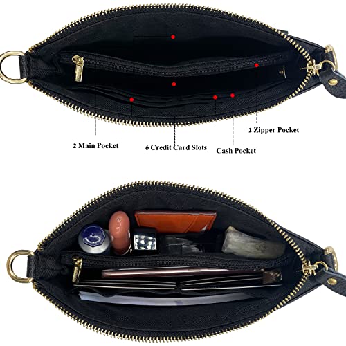 Beurlike Leather Wristlet Wallet Clutch Purses For Women Small Crossbody Phone Bags (Black)