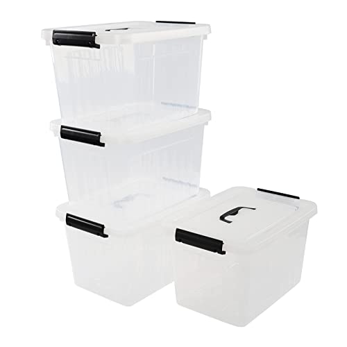 Yarebest 10 Liter Clear Storage Box, Plastic Box with Clips Lid, 4 Packs