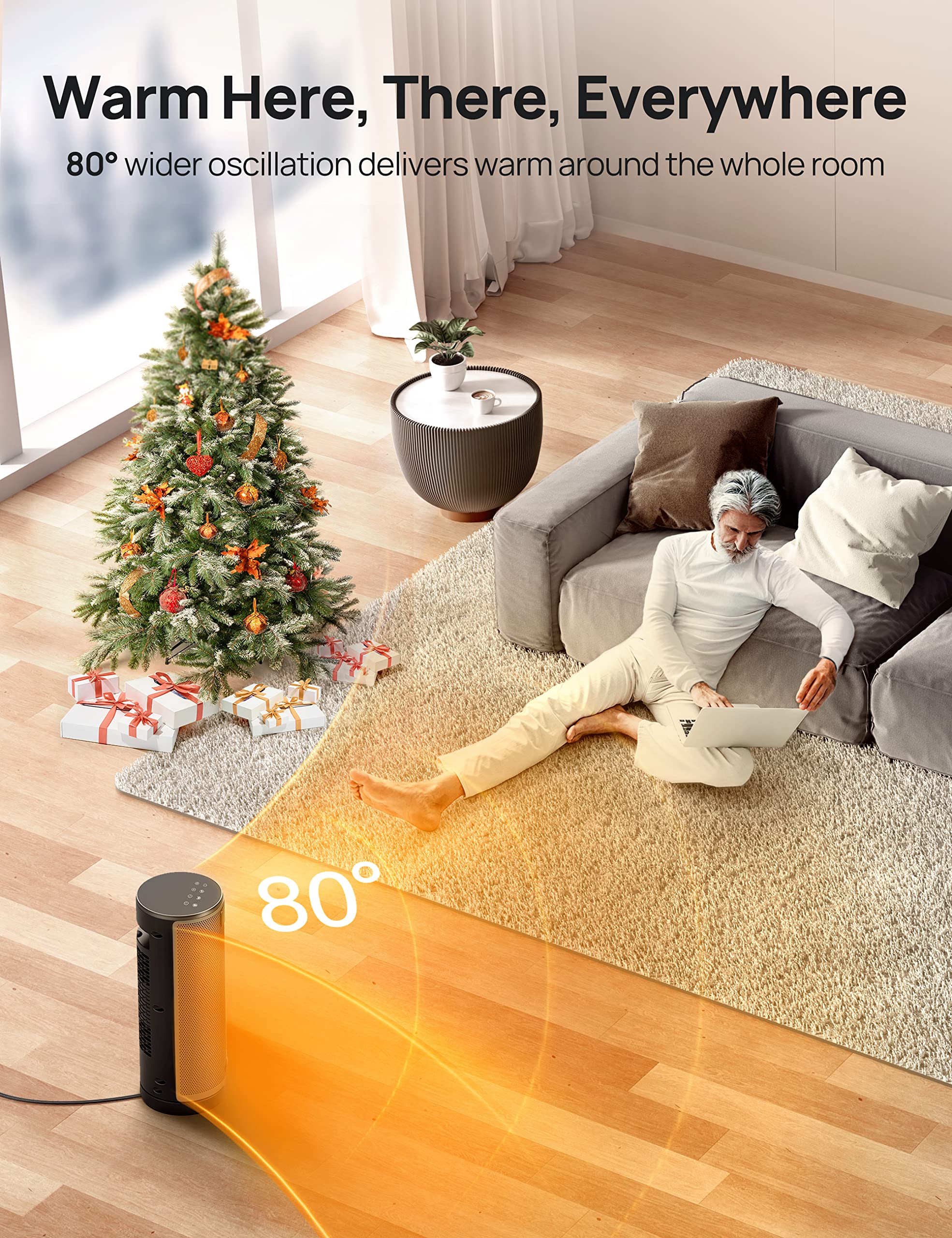 Rellorus Space Heaters for Indoor Use, 1500W Fast Heating Portable Electric PTC Ceramic Heaters, with ETL Certified, Remote, Thermostat, 80° Oscillating, Night Light, for Bedroom Large Room Office