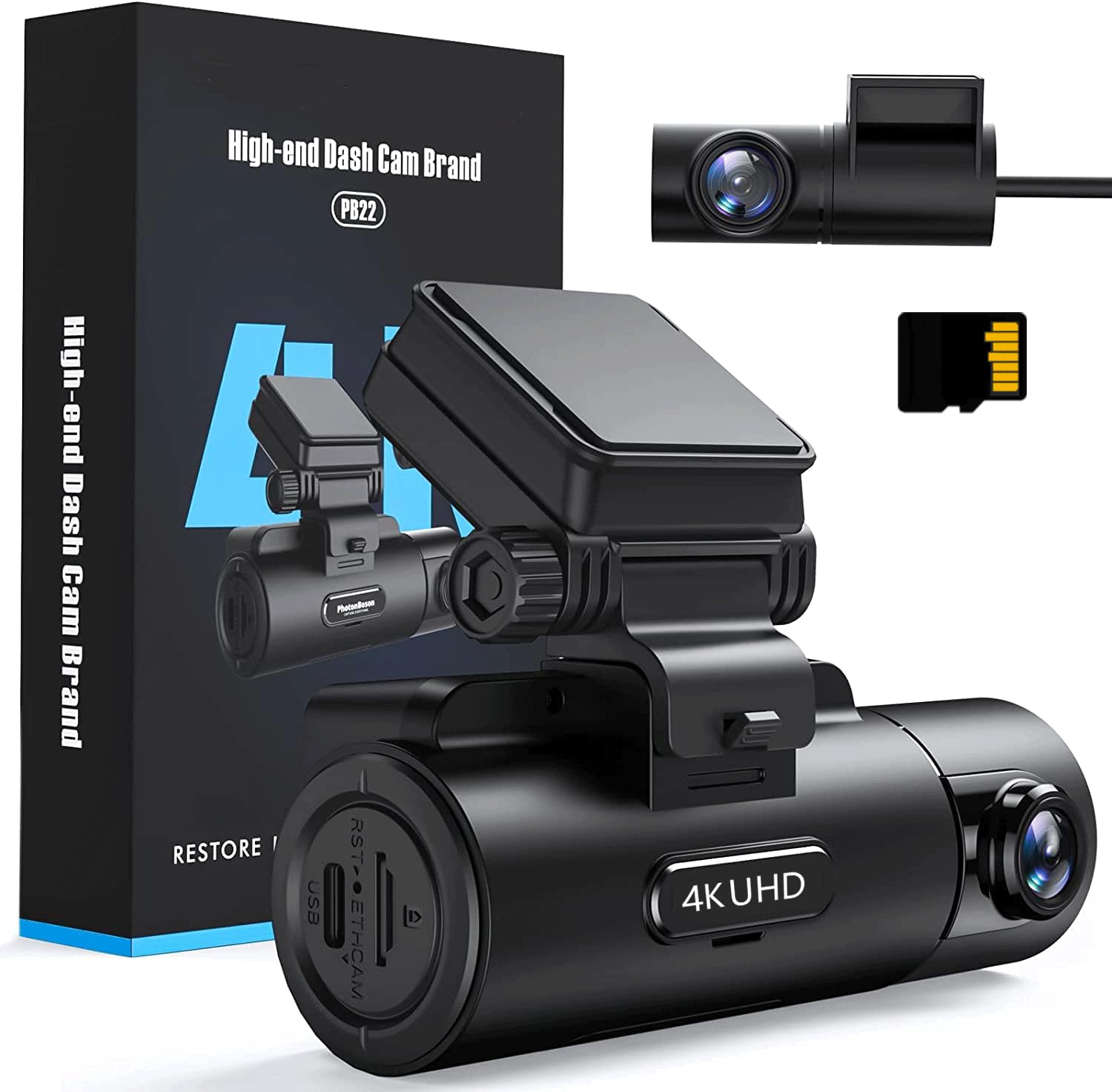 Dash Cam 4K Front and Rear 2K, Full HD Dash Camera for Cars, Free 32GB SD Card, 2.2â IPS Screen, Night Vision, 170°Wide Angle, Loop Recording, 24H Parking Mode