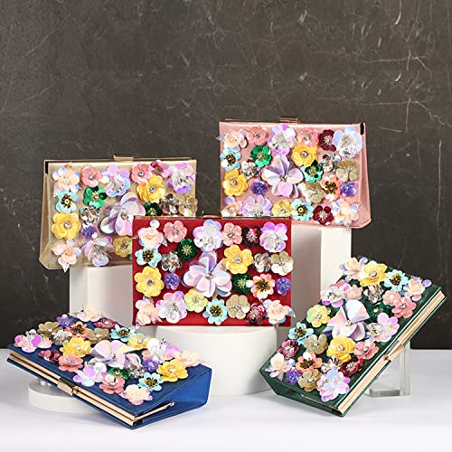Lanpet Women Clutches Colorful Flower Evening Bag Sequins Satin Evening Clutch Bride Wedding Handbag