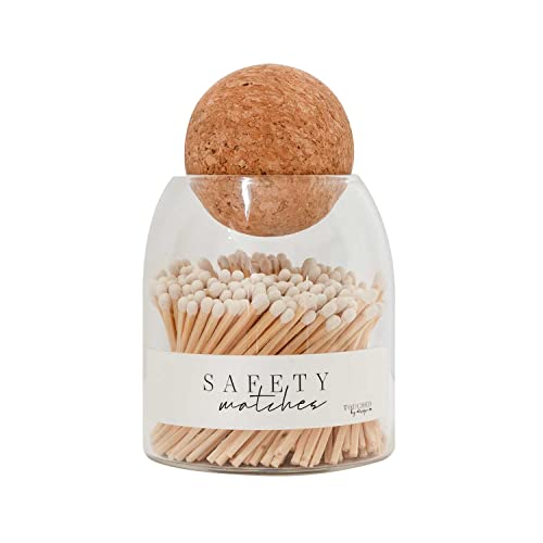 Decorative White Safety Wooden Match Holder | Cute Glass Bottle Jar for Lighting Candles | Premium Long 3” Bulk Long Matchsticks | 135 Matches in Cloche with Striker | Home Decor Family Room