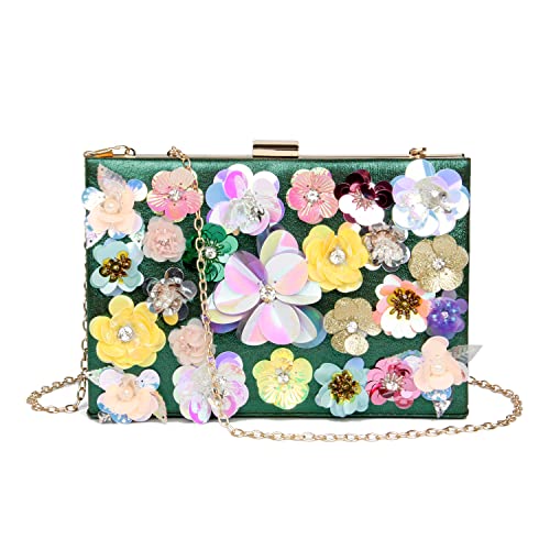 Lanpet Women Clutches Colorful Flower Evening Bag Sequins Satin Evening Clutch Bride Wedding Handbag