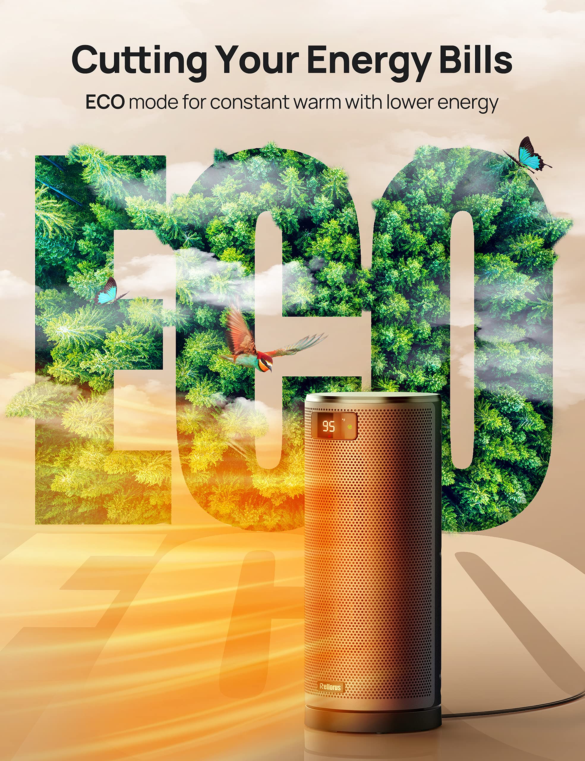 Rellorus Space Heaters for Indoor Use, 1500W Fast Heating Portable Electric PTC Ceramic Heaters, with ETL Certified, Remote, Thermostat, 80° Oscillating, Night Light, for Bedroom Large Room Office