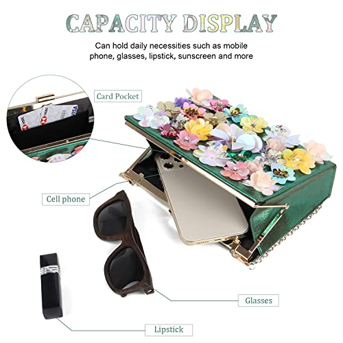Lanpet Women Clutches Colorful Flower Evening Bag Sequins Satin Evening Clutch Bride Wedding Handbag