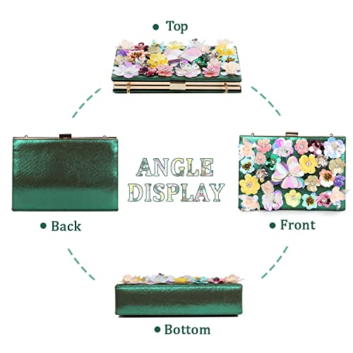 Lanpet Women Clutches Colorful Flower Evening Bag Sequins Satin Evening Clutch Bride Wedding Handbag