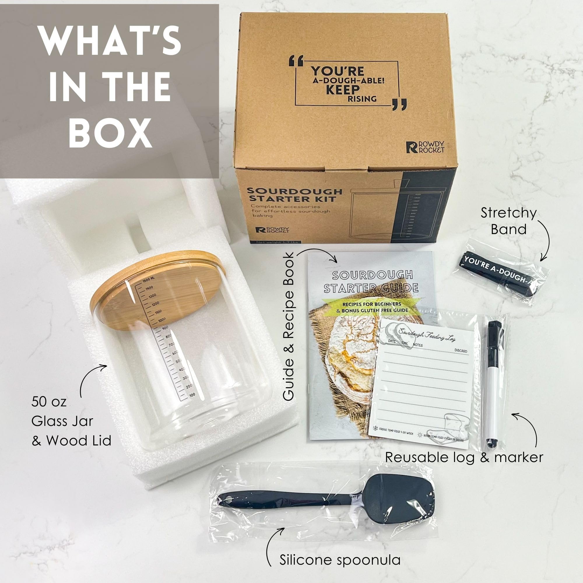Sourdough Starter Kit with 50oz Jar for Gluten-Free and Regular Baking - Stylish Jar with Easy Instructions and Recipes