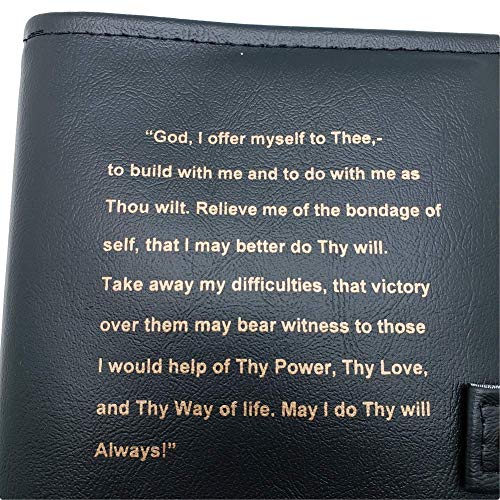 Deluxe Double Alcoholics Anonymous AA Black Big Book & 12 Steps & 12 Traditions Book Cover with Third Step Prayer Medallion Holder