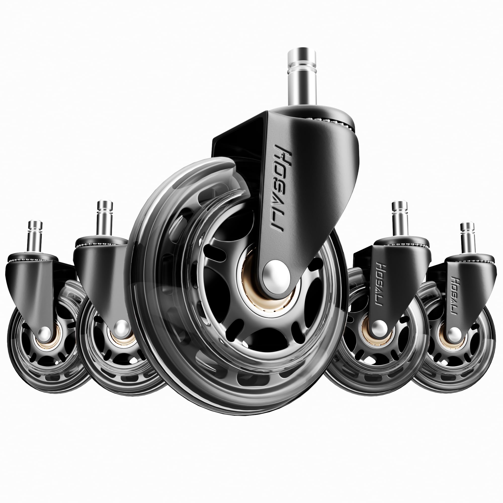 Office Chair Caster Wheels, Rubber Chair Casters Replacement, 3 Inch Heavy-Duty Computer Gaming Desk Caster Wheels Smooth & Safe Rolling for All Floors Including Hardwood and Carpet, Set of 5
