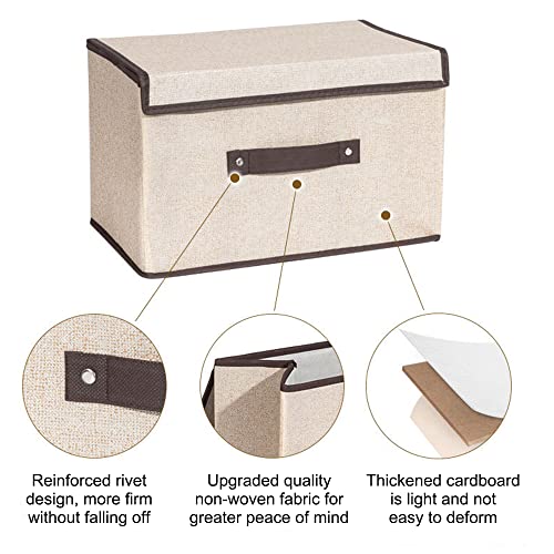 QUMENEY 2 Pack Foldable Storage Boxes With Lid Fabric Organizer Storage Office Box Storage Basket For Home Bedroom Wardrobe Nursery Office (Beige)