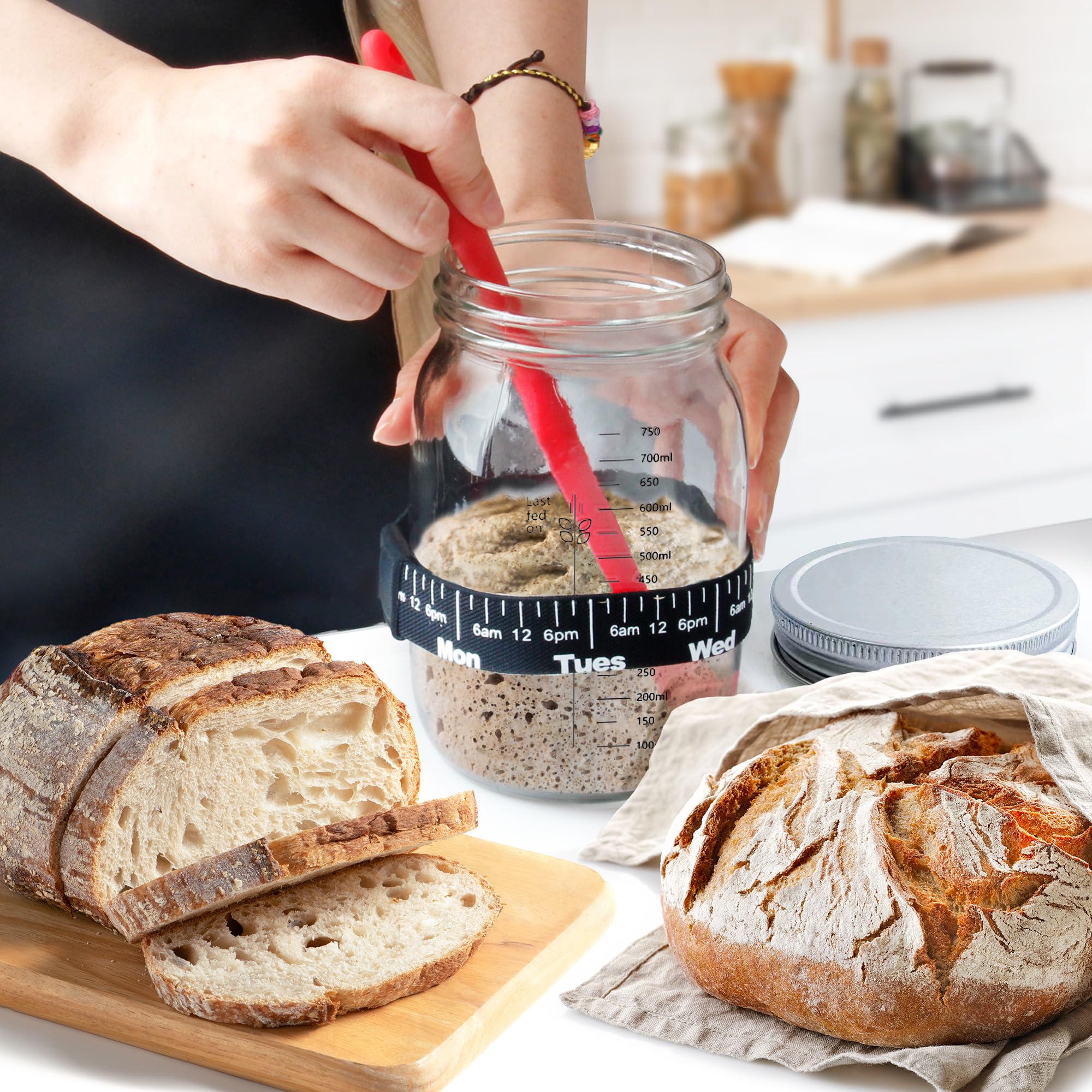 Ultimate Sourdough Starter Jar Kit 31.8 oz - Reusable Jar for Easy Bread Baking - Perfect to Make Your Sour Dough Starter - Easy to Use & Clean - Complete Sourdough Starter Kit - Great Christmas Gift