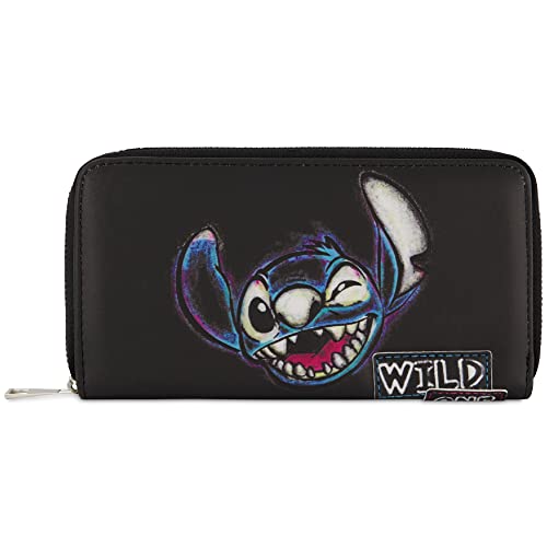 Concept One Disney Lilo and Stitch Wallet with Zipper, Zip Around Wallet Clutch, Black