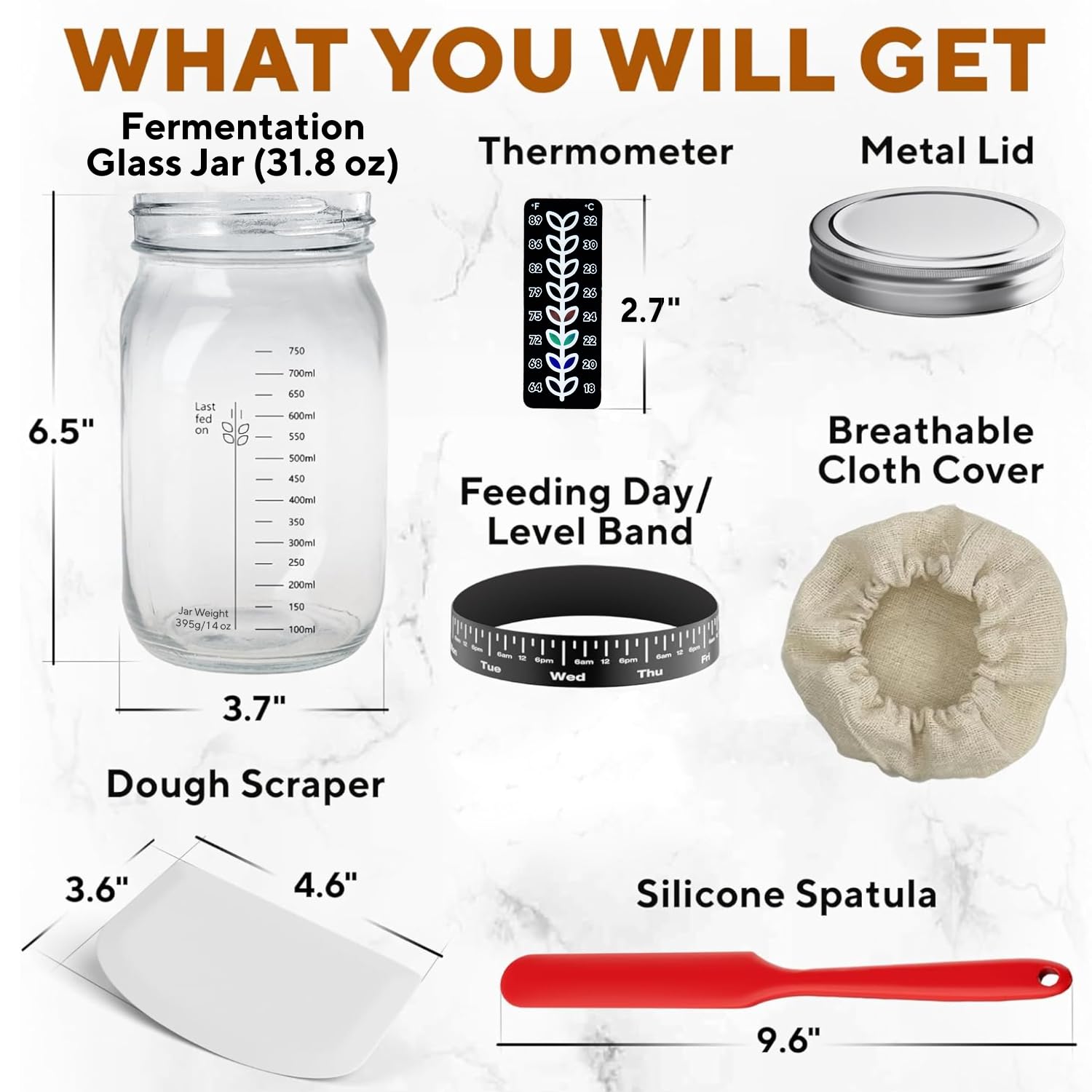 Ultimate Sourdough Starter Jar Kit 31.8 oz - Reusable Jar for Easy Bread Baking - Perfect to Make Your Sour Dough Starter - Easy to Use & Clean - Complete Sourdough Starter Kit - Great Christmas Gift