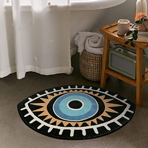 Beeiva Cute Evil Eye Area Rug 2x3 Small Washable Entryway Rug Non-Slip Door Mat Accent Throw Rugs Indoor Floor Carpet for Kitchen Bedroom Bathroom (Black/Multi, 2x3ft)
