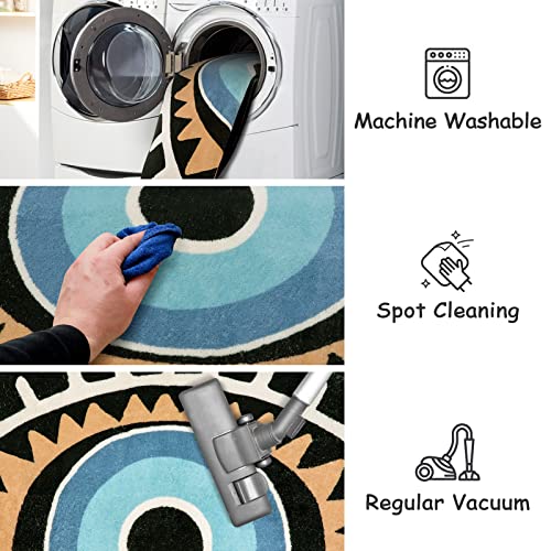 Beeiva Cute Evil Eye Area Rug 2x3 Small Washable Entryway Rug Non-Slip Door Mat Accent Throw Rugs Indoor Floor Carpet for Kitchen Bedroom Bathroom (Black/Multi, 2x3ft)