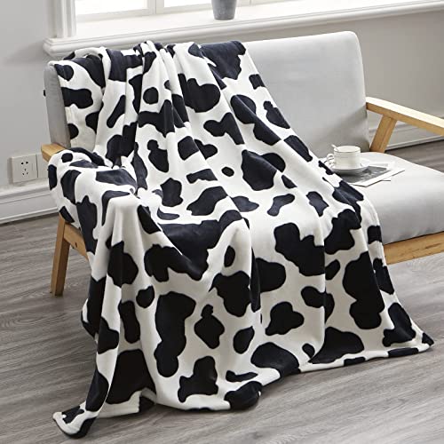 MAST DOO Large Cow Print Fleece Throw Blanket, Fluffy Black and White Aesthetic Bed Blanket Cow Bedroom Decor Suitable for All Season 60x80 inch