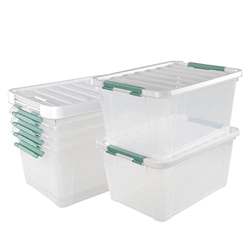Ortodayes 6-pack 35 Liter Clear Storage Boxes, Plastic Latching Box Bins with Lids