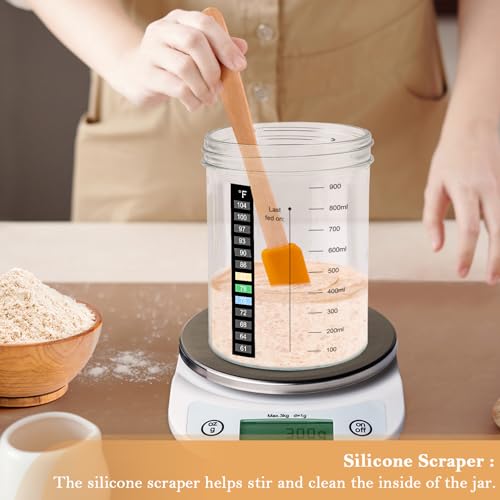 NEOBELLA Sourdough Starter Jar Kit, Sourdough Starter Jar with Thermometer, Scraper, Cloth Cover and Lid. Reusable Sourdough Jar Kit Use for Home Bakery