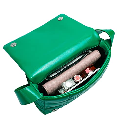 EvaLuLu Genuine Leather Crossbody Bag for Womens Quilted Shoulder Handbag (Green Leather)