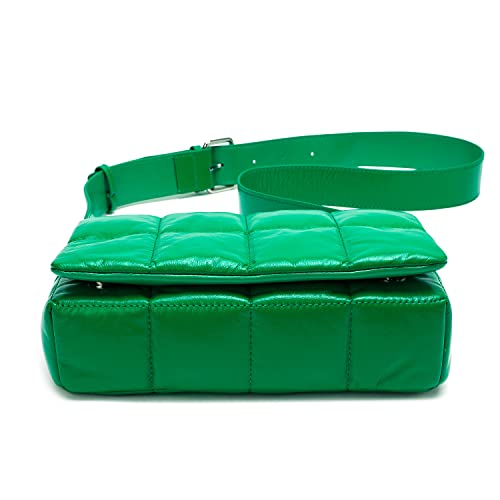 EvaLuLu Genuine Leather Crossbody Bag for Womens Quilted Shoulder Handbag (Green Leather)
