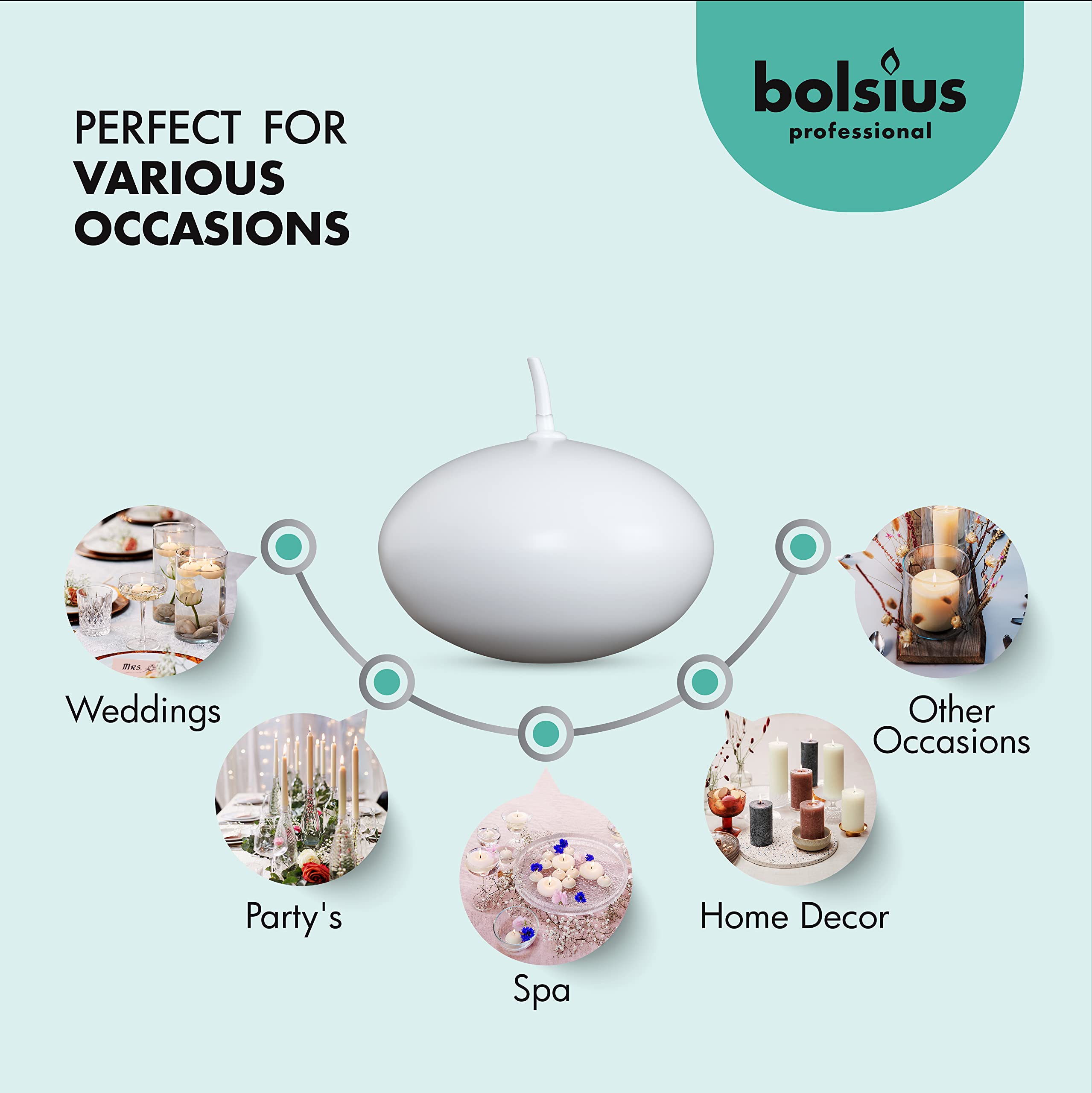 Bolsius White Floating Candles 1.75 Inch – 20 Pack Candle Set – 5+ Hours Burn Time – Premium European Quality – Smokeless & Dripless Smooth Flame – 100% Cotton Wick – Beach, Wedding, & Party Accessory