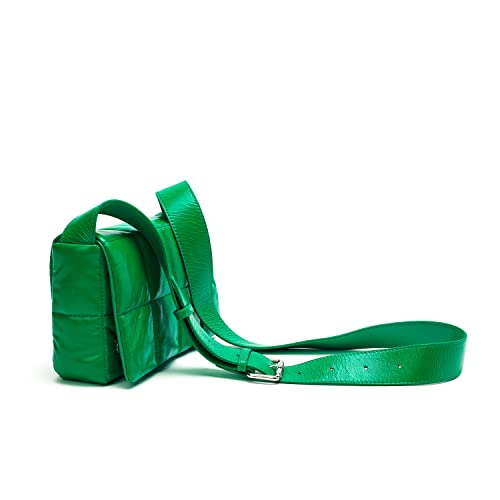 EvaLuLu Genuine Leather Crossbody Bag for Womens Quilted Shoulder Handbag (Green Leather)