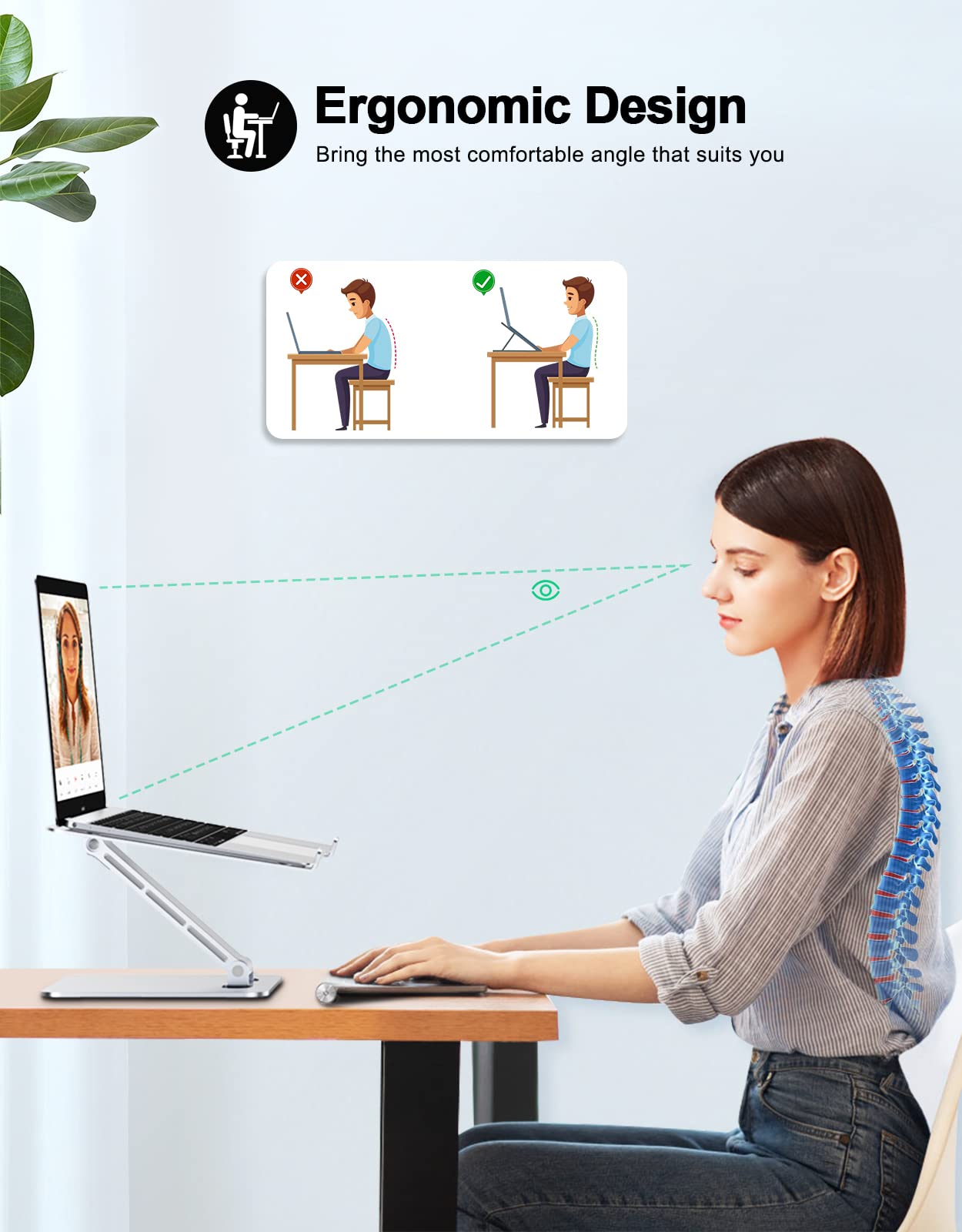 RIWUCT Foldable Laptop Stand, Height Adjustable Ergonomic Computer Stand for Desk, Ventilated Aluminum Portable Laptop Riser Holder Mount Compatible with MacBook Pro Air, All Notebooks 10-16"