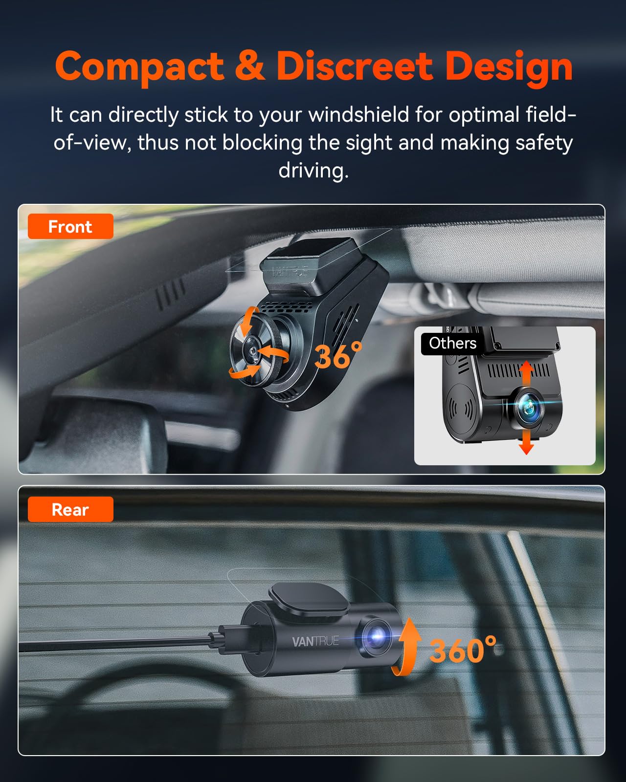 Vantrue S1 Pro 2.7K Dual Dash Cam Front and Rear, 5G WiFi 60FPS Hidden Dash Camera w/HDR Night Vision, STARVIS 2, Optional Remote Live View, GPS, Voice Control, 24/7 Parking Mode, Support 512GB Max