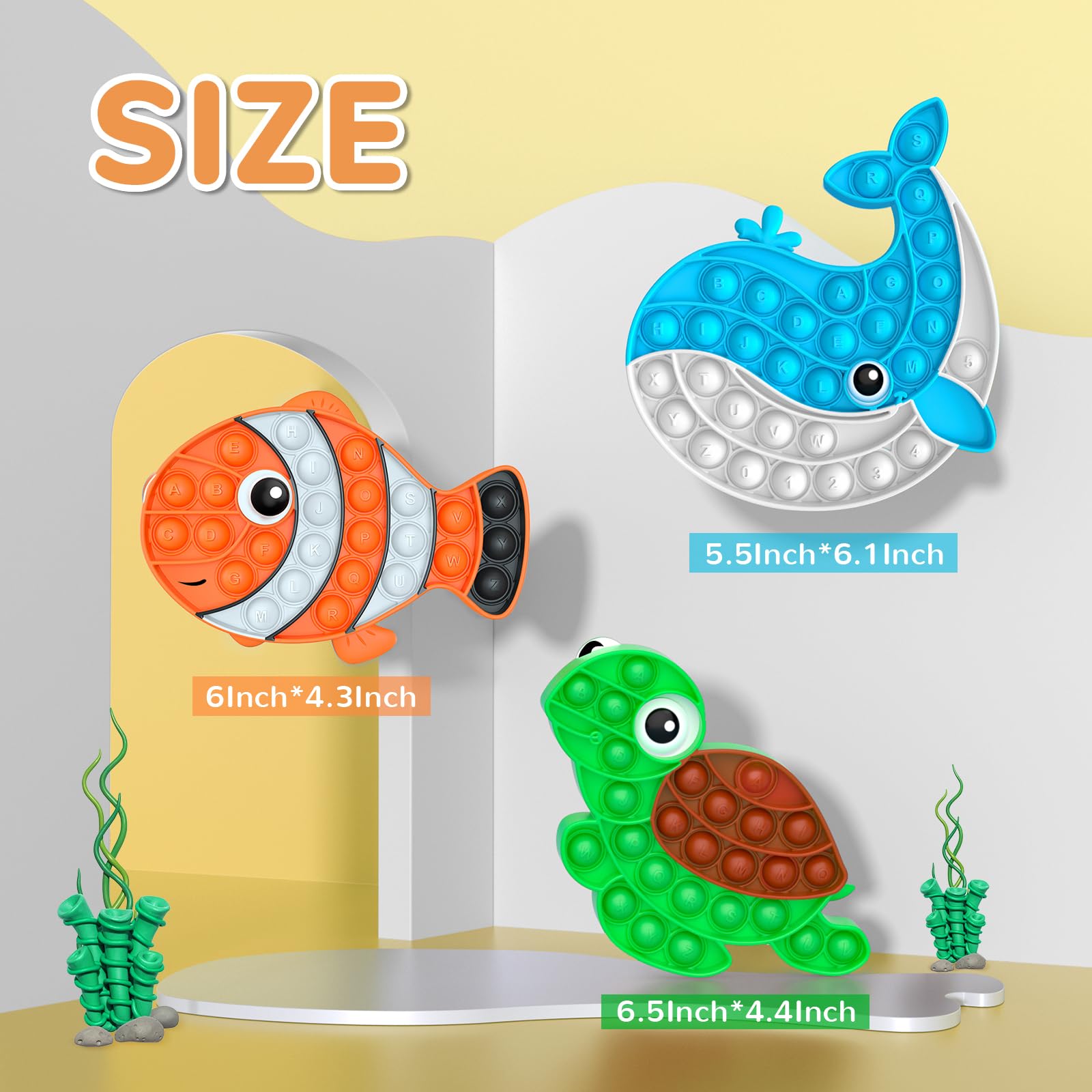 3 Pack Push Bubble Fidget Sensory Toys, Sensory Fidget Poppers Push Bubble Toy, Silicone Squeeze Autism Anxiety Stress Relief Popping Toys for Kids
