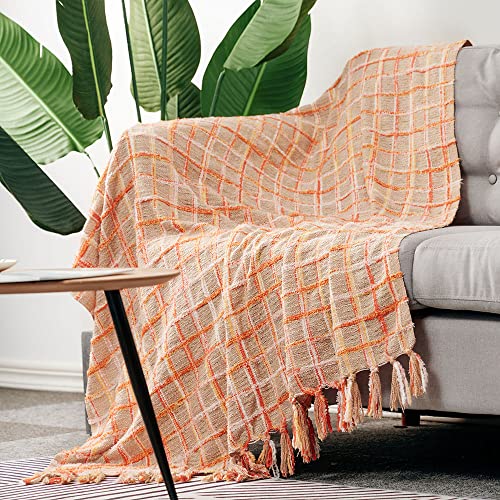 LALIFIT Buffalo Plaid Blankets Orange Fall Throw Blanket with Fringe Reversible Bed Blanket for Valentine's Halloween Christmas Farmhouse Couch Sofa Home Decor 50" x 60" (Orange Plaid)