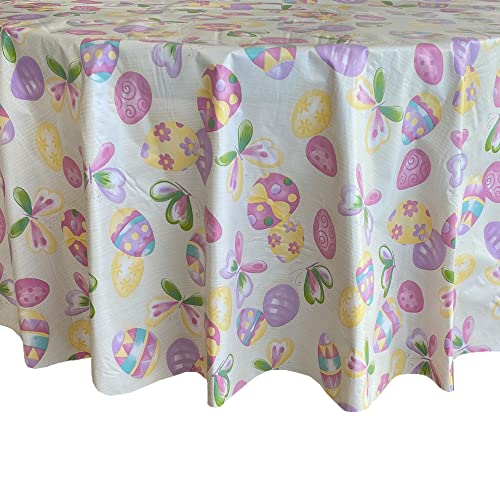 Newbridge Easter Egg Toss Vinyl Flannel Backed Tablecloth, Pastel Decorated Easter Egg and Butterfly Vinyl Tablecloth with Flannel Backing, 60β x 84β Oval