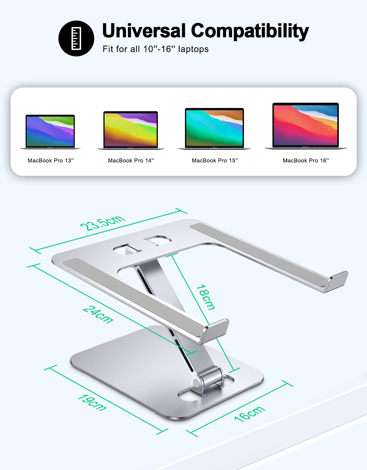 RIWUCT Foldable Laptop Stand, Height Adjustable Ergonomic Computer Stand for Desk, Ventilated Aluminum Portable Laptop Riser Holder Mount Compatible with MacBook Pro Air, All Notebooks 10-16"
