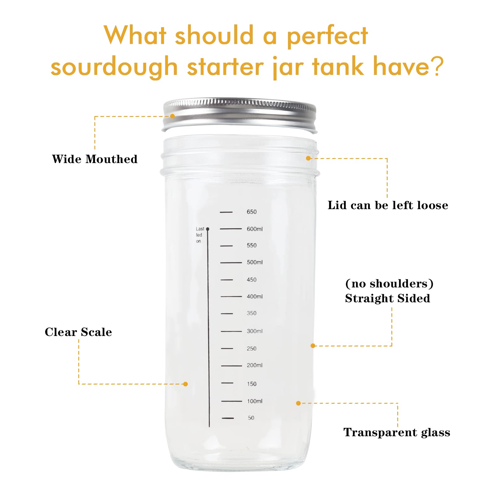 HKCDUUT Sourdough Starter Jar for Sourdough Bread Baking, Sourdough Starter Kit With Date Marked Feeding Band, Thermometer, Scraper, Sourdough Container Sewn Cloth Cover & Metal Lid (730ml/24Oz)