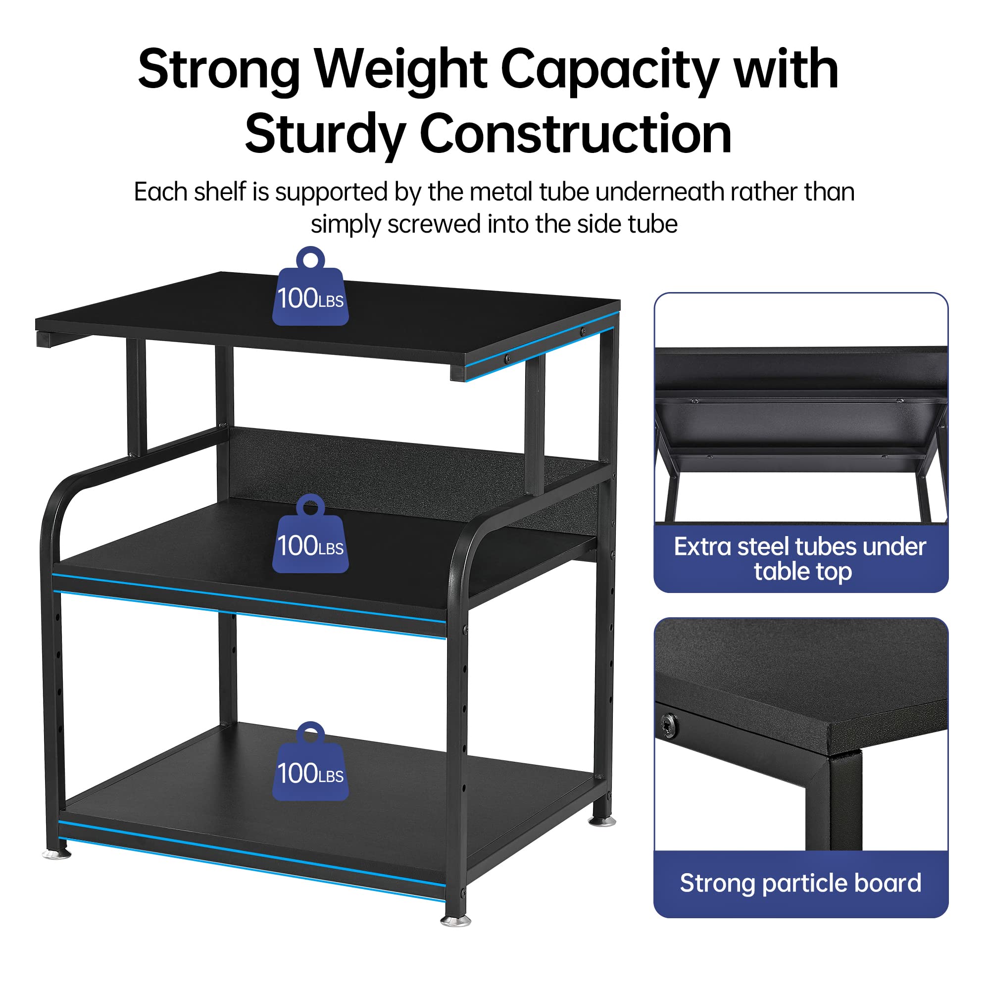 Fannova Printer Stand, 23.6 x18.9 x 29.5 Inches Large Printer Table with Adjustable Storage Shelf, 3 Tier Rolling Printer Cart with Wheels for Home Office, Stand for Heat Press Mini Fridge, Black