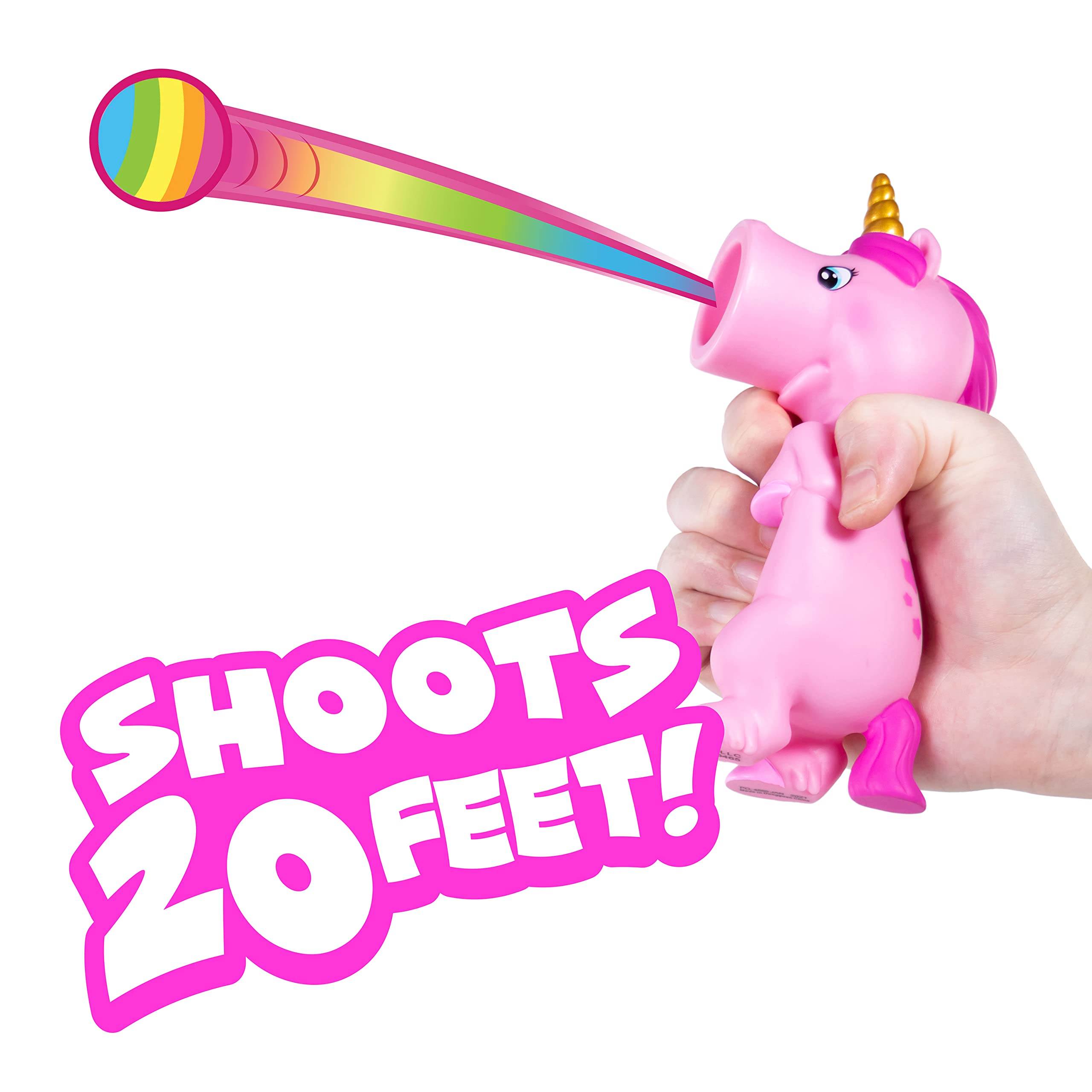 Hog Wild Pink Unicorn Popper Toy - Shoot Foam Balls Up to 20 Feet - 6 Rainbow Balls Included - Age 4+