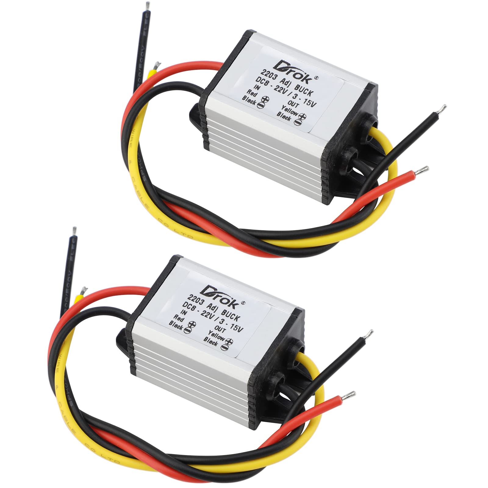 DROK Waterproof DC Buck Converter Voltage Regulator 8-22V to 3-15V 5V 12V 3A Adjustable Output Power Supply Transformer Step-Down Volt Module Board for Car Auto Vehicle Motor Regulated SR