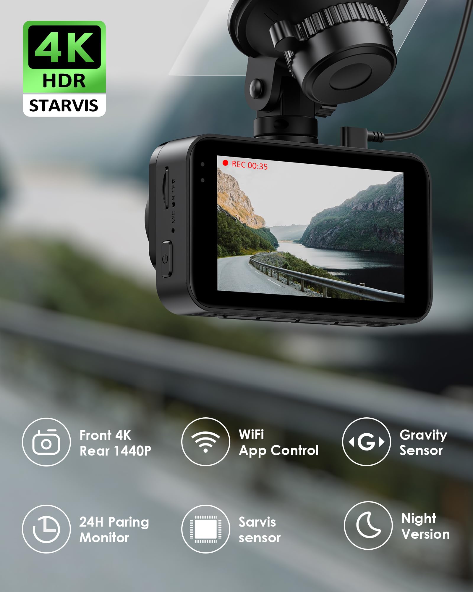 GMAIPOP Dash Cam Front and Rear 4K+2K, Dual WiFi Dash Camera for Cars with 64GB Card, 3" IPS dashbord dashcam 24/7 Parking Mode,Night Vision,G-Sensor, Loop Recording,170° Wide Angle