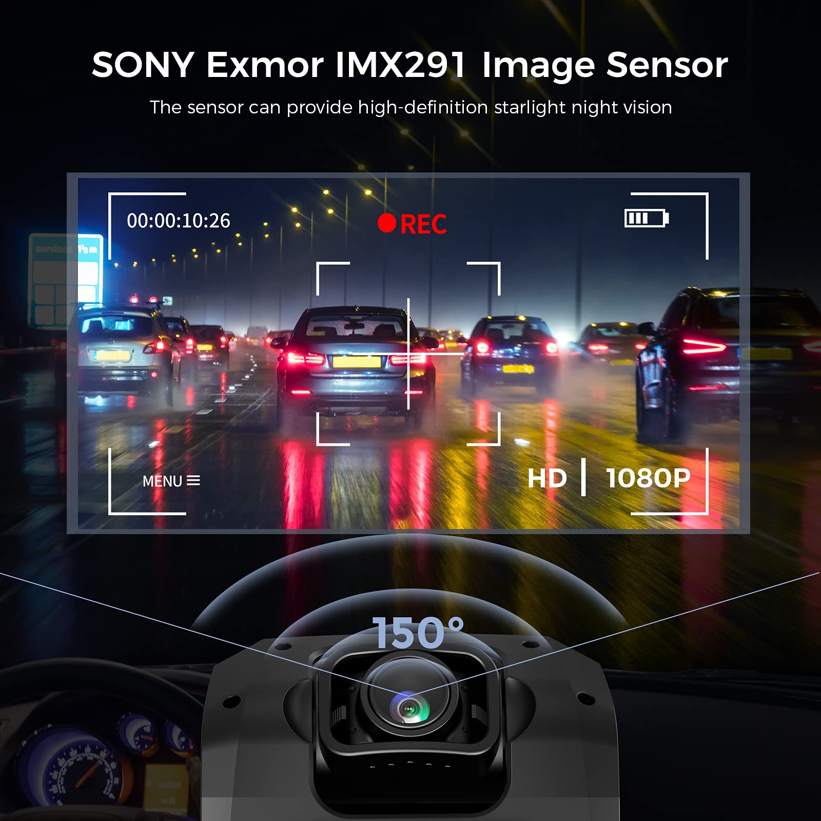 NEZINI Car Dash Cam, Dashboard Camera Recorder with 32GB Memory Card, FHD 1080P, 3" LCD Screen, Driving Recorder with Sony Video Sensor, Parking Mode, 150° Angle, Loop Recording, Night Vision, WDR