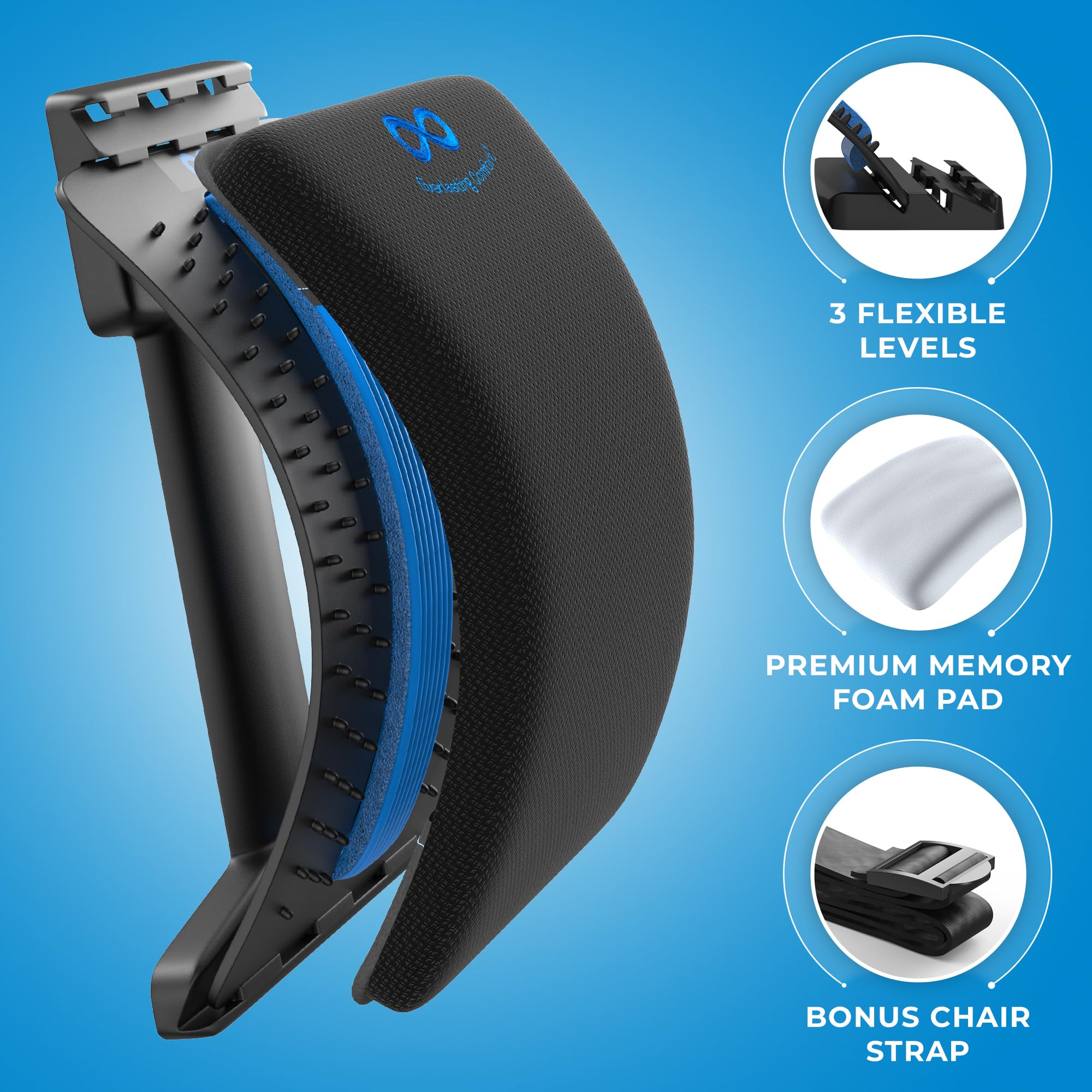 Back Stretcher for Lower Back Pain Relief - Get Spine Decompression & Back Decompression with This Adjustable Back Stretching Device - The Ultimate Back Pain Relief Products - Everlasting Comfort