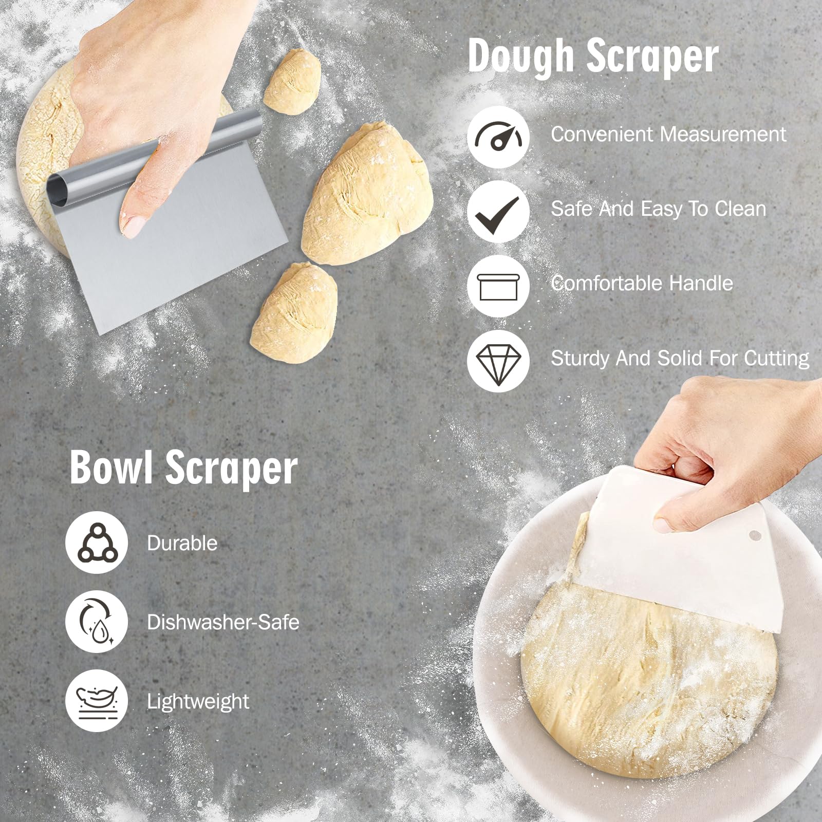 Yebicola Set of 2 Sourdough Banneton Basket, 10 Inch Round & Oval Proofing Baskets for Bread Baking with Bread Lame Dough Scraper Whisk, Sourdough Starter Kit for Home Kitchen Sourdough Bread Making