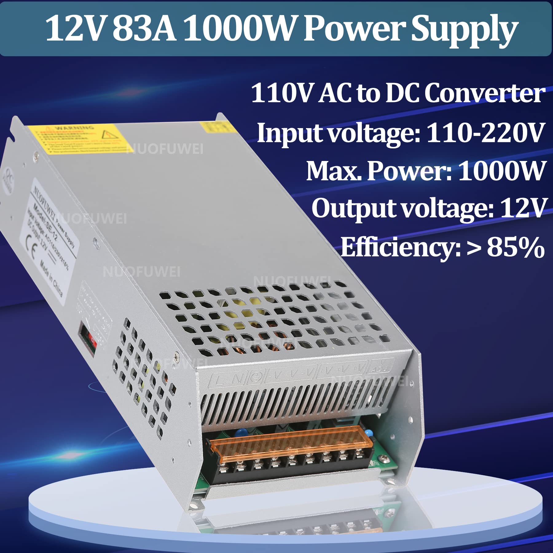 New Version DC 12V 1000W Power Supply Adapter 110V AC to 12V DC Converter Power Supply 12V 83A 1000W Switch Transformer for Motor Pump CCTV Security Camera Car Stereo 3D Printer and More 12V Device