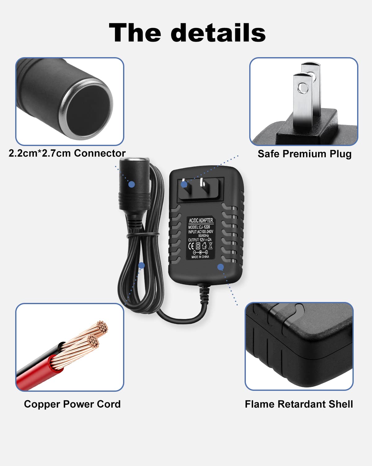 12V DC Power Supply 2A 24W 120V AC to DC Converter 12V Power Adapter with Car Cigarette Lighter Socket Adapter for Car MP3 MP4 Player Fan Dash Cam Shaver etc.