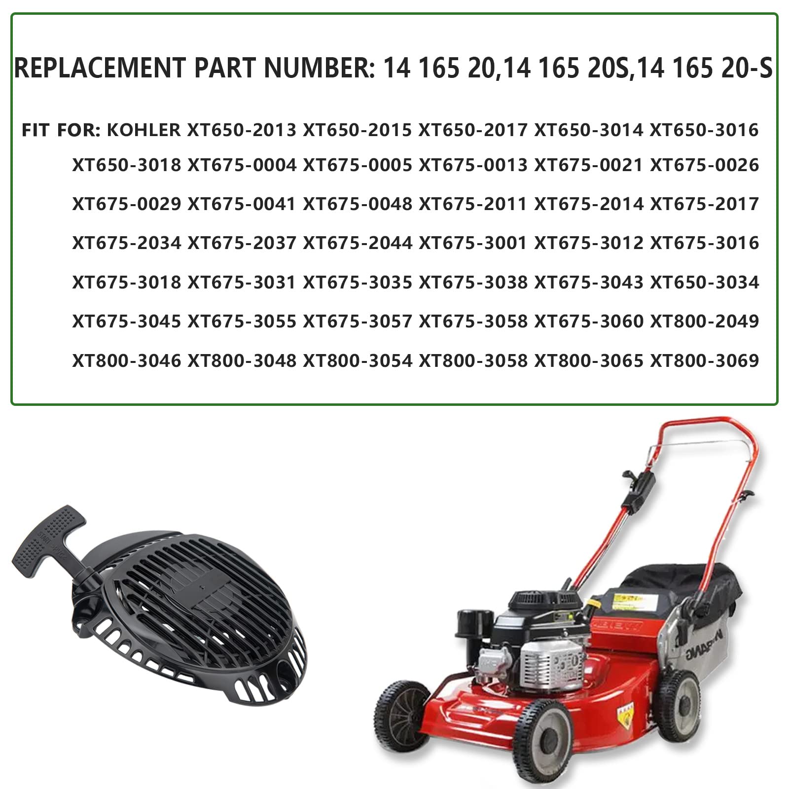 GDDGHS 14 165 20-s Recoil Starter Assembly for Kohler XT675 XT650 XT775 XT800 149cc 173cc Engine Toro Lawn Mower Pull Start Assembly, 1416520, 1416520-S, 1416520S