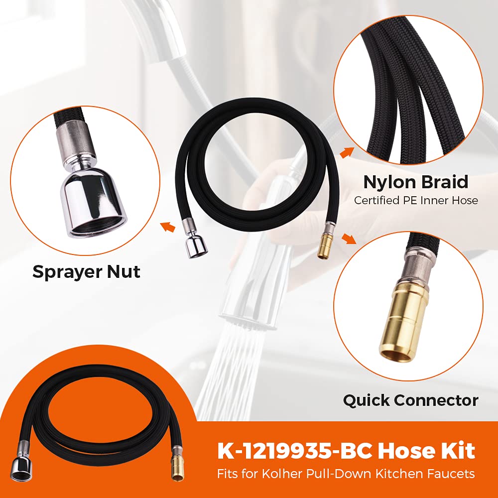K-1219935-BC Hose Kit for Kohler Pull-Down Kitchen Faucet, 67-Inch Bright Chrome Finish Kohler Pull-Out Kitchen Faucet Hose Replacemnet Part K-1304674-BC