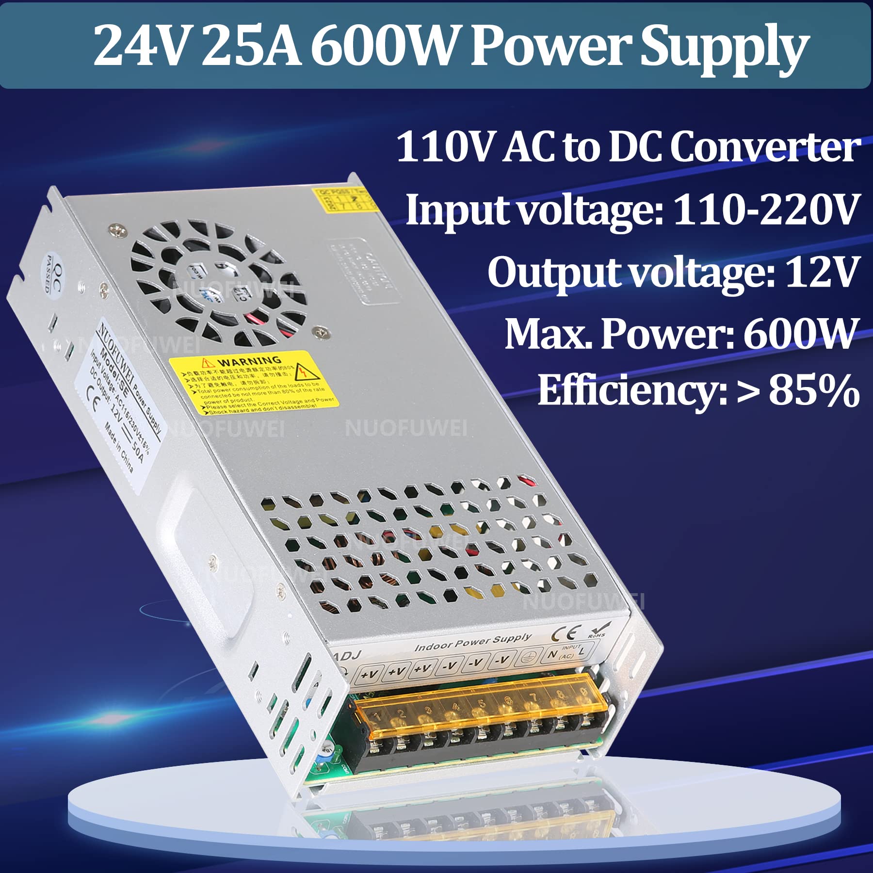 DC 24V 600W Power Supply Adapter - 110V AC to 24V DC Converter for Winch, Car Jack, LCD Monitor, CCTV, Security Camera, Car Stereo and More