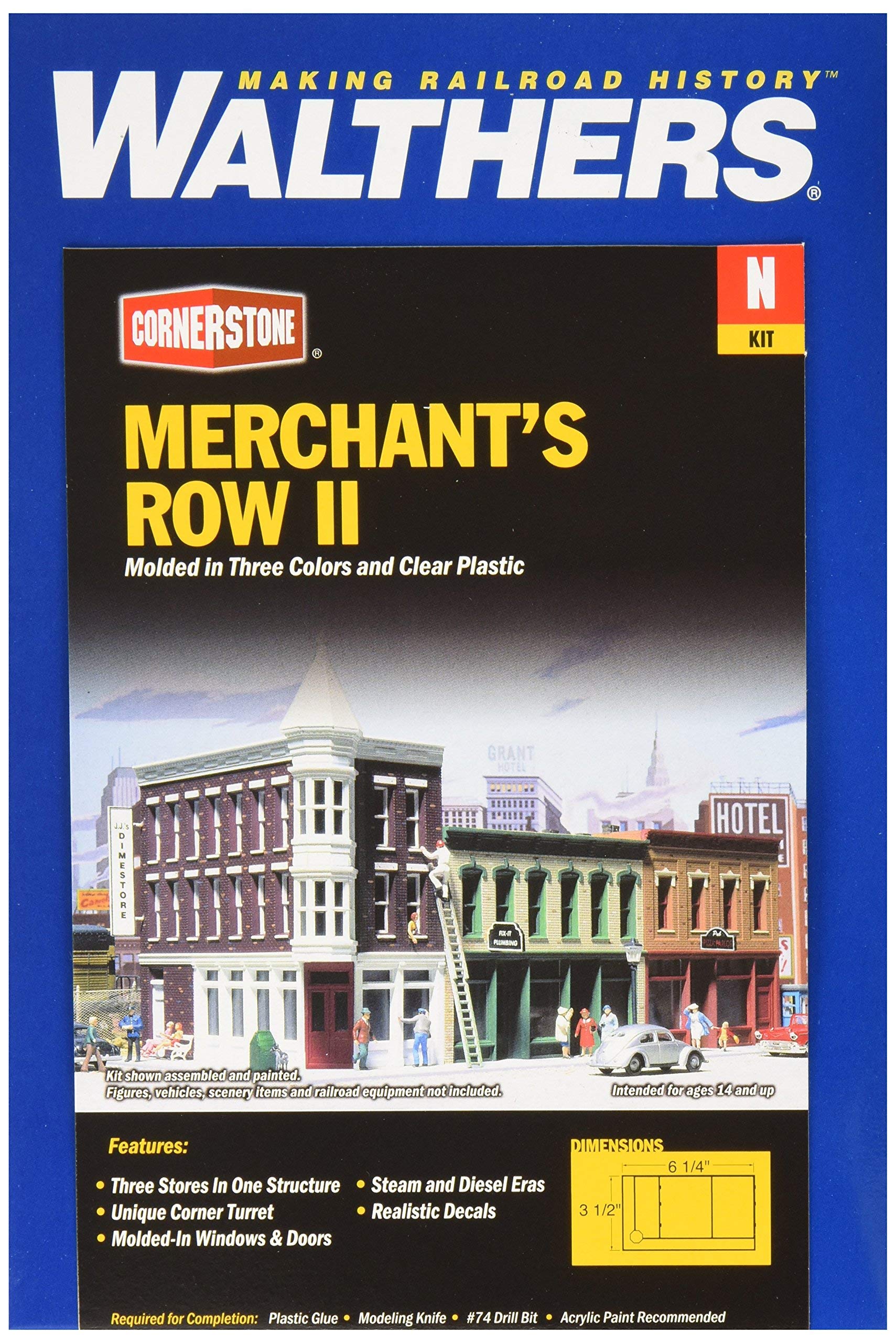Walthers Cornerstone N Scale Model Merchant's Row Ii Kit, 6-1/4 x 3-1/2" 15.9 x 8.9cm, (933-3224)