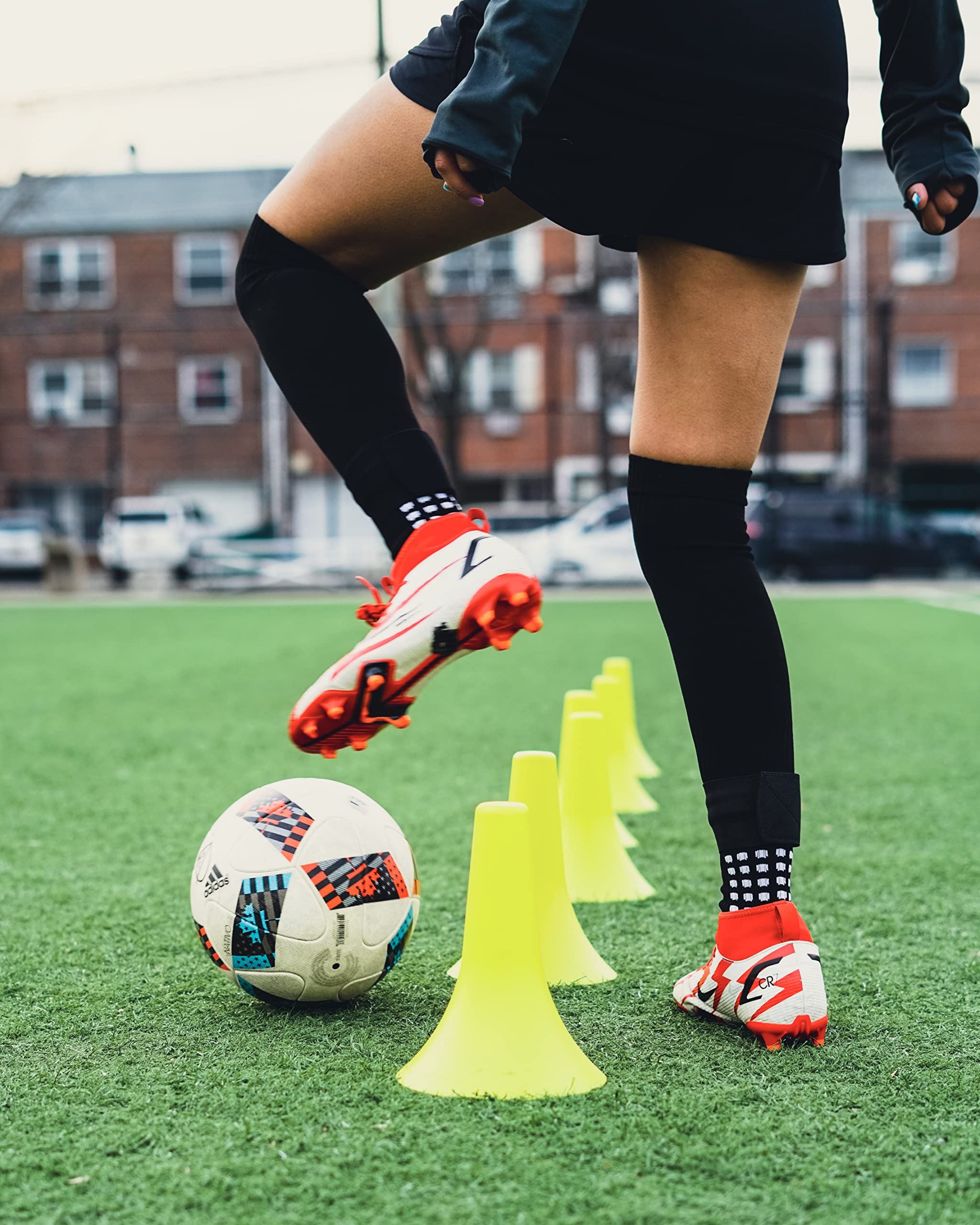 Grip Soccer Socks with Shin Guard Sleeves & Straps | Anti Slip Non-Skid Durable & Comfy Football Socks for Training & Matches