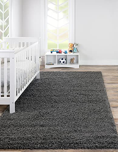 Rugs.com - Über Cozy Solid Shag Collection Rug – 9' x 12' Graphite Gray Shag Rug Perfect for Living Rooms, Large Dining Rooms, Open Floorplans