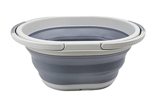 SAMMART 11L (2.9 Gallon) Collapsible Tub with Handle - Portable Outdoor Picnic Basket/Crater - Foldable Shopping Bag - Space Saving Storage Container (Grey/Dark Grey, 1)